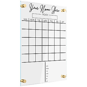 Personalized Acrylic Calendar for Wall - Ships Next Day, Made in America, Clear Dry Erase Planner for Home, Office, & Family, Glass Calendar Alternative, Easy to Clean (Clear, 16x20)