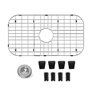 Sink Protectors for Kitchen Sink 26" x14", Stainless Steel Sink Protector with Center Drain Hole Sink Rack for Bottom of Sink with Sink Strainers (Separable, 26" x 14", Center Drain)