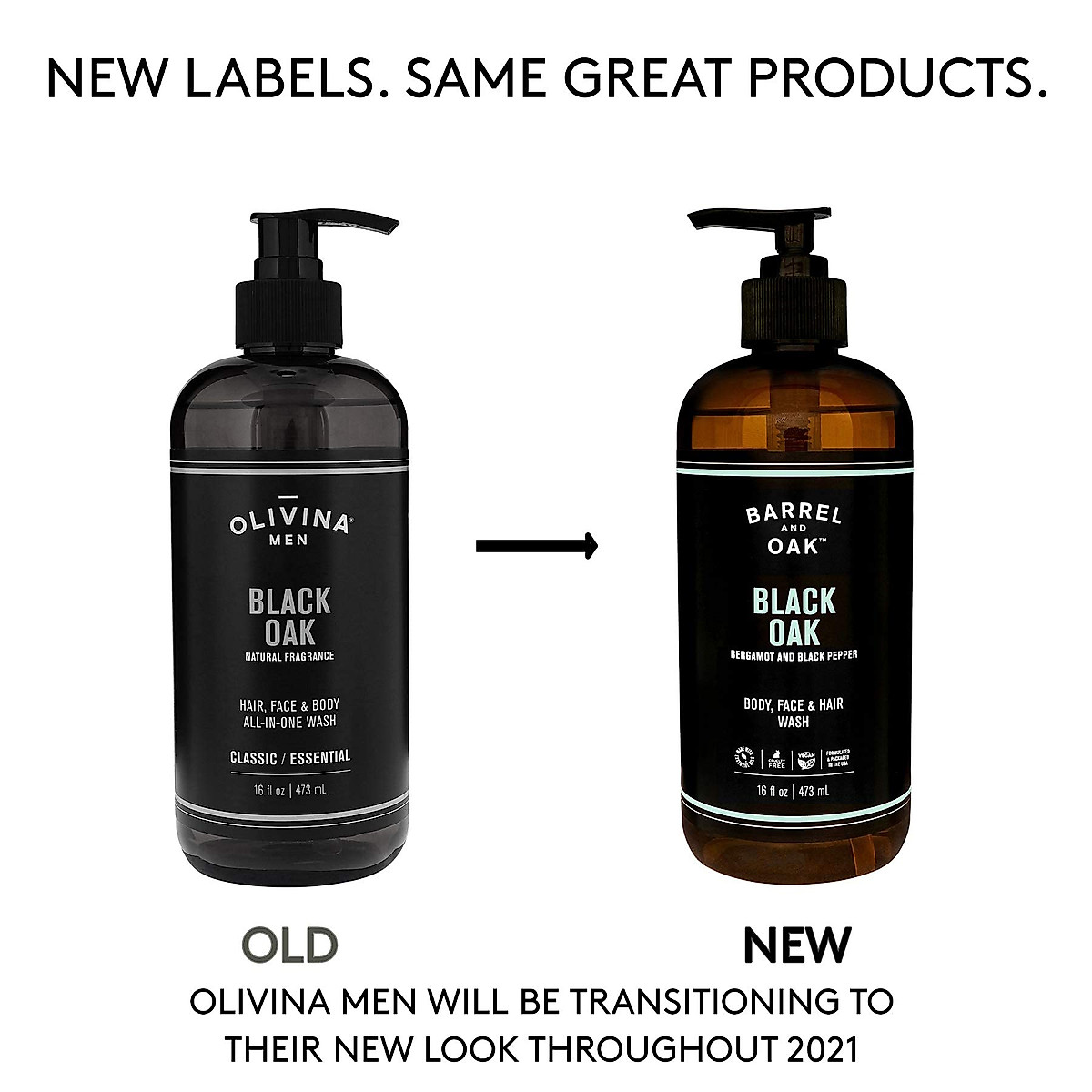 Barrel and Oak - All-In-One Body Wash, Men's Body Wash, Men's Soap for Hair, Face, & Body, Refreshing & Balanced Cleanser, Oil-Based(Black Oak, 16 oz)