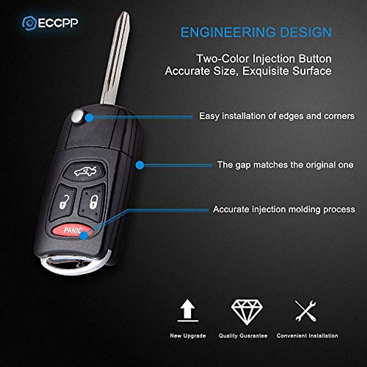 ECCPP Replacement fit for 4 Buttons Uncut Keyless Entry Remote Control Car Key Fob Shell Case 08-12 Cruiser for Jeep for Patriot for Dodge for Caliber Series 5183349c (Pack of 1)