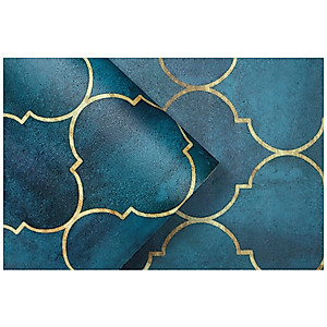 HAOKHOME 96034 Peel and Stick Wallpaper Graphic Trellis Emerald/Sapphire Blue/Gold Removable contactpaper for Home Bathroom Decorations 17.7in x 9.8ft