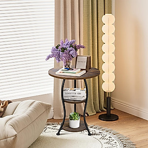 SMFANLIN 15.7 Inches Round Wood Side Table for Small Space, 3-Tier Accent End Table with Metal Frame, Coffee Table Corner Sofa Table Nightstand for Living Room, Bedroom (Rustic Brown)