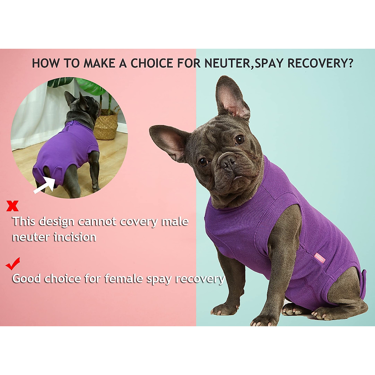 Wabdhaly Dog Surgery Recovery Suit for Female Spay,Puppy Surgical Recovery Zip Up Suit,Anti-Licking Bodysuit for Abdominal Wounds,Cone Alternative Recovery Blank Suit for Dogs