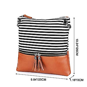 Newshows Women Lightweight Crossbody Bag Purse with Tassel Medium Canvas PU Leather, Zipper