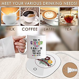 Sister Gifts, Sister Gifts from Sisters, Gifts for Sister, Christmas Sister Gifts for Women, Smart Warmer Thermostat Coaster with Mug, Christmas for Sister