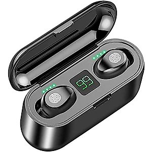F9 TWS LED Touch Wireless Bluetooth Headset Stereo Noise Cancelling earplug with 2000mAh Charging case Mobile Power Supply, Black