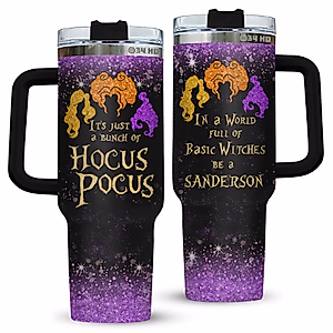 34HD Hocus Gifts for Women, Hocus Tumbler with Handle 40oz Stainless Steel, Witch Brew Tumbler, Christmas Gifts for Movie Lovers, Sanderson Sister Gifts