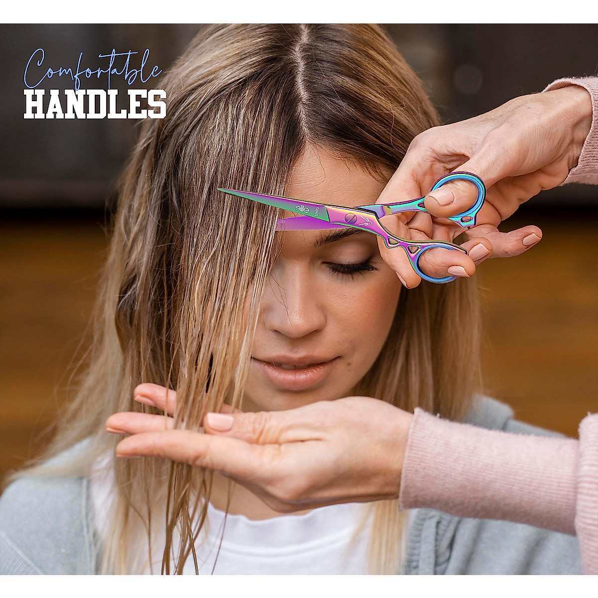 Hair Cutting Scissors, Barber Scissors-Elite Unity 6.5 inch Professional Hair Scissors-Razor Edge Sharp Scissors for Barber Kit, Haircut, Trimming, Men/Women.For Home and Salon Use. (Rainbow)