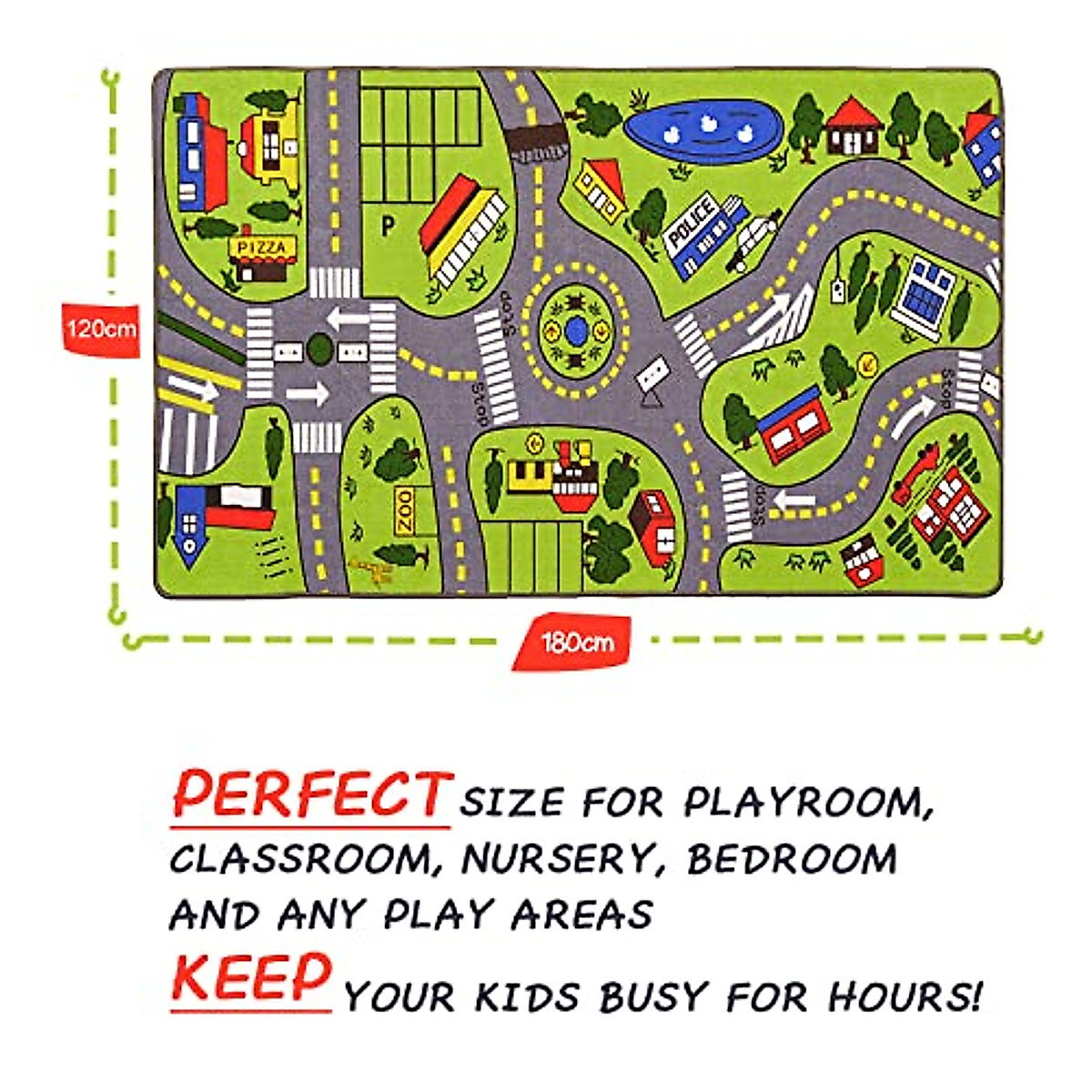 X-Large Kids Carpet Play Mat Rug for Playroom, 48'' x 72'’ City Life with Road Traffic Car Rug Mat, Learning and Educational Play Rugs Great for Kids Bedroom Play Room Boy Room Decor