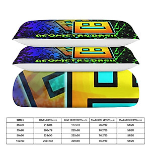 TKBIIuds Geometry Pompomlam Dash Bed Sheet Duvet Cover Set Print Pattern Soft 3-Piece Bedding Set with 2 Pillow Shams 86"x70"