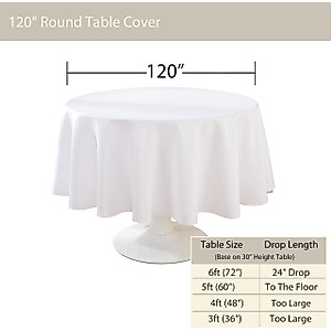 Craft And Party Round Tablecloth, 120 Inch White Tablecloth, Polyester Fabric Washable Table Cloth for Home, Party, Wedding or Restaurant Use.