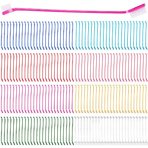 200 Pieces Dog Toothbrush Bulk Dual Headed Dental Brushes Puppy Tooth Brushing Kit Long Handle Dog Tooth Brush for Large Small Dogs Cats and Most Pets Teeth Cleaning Dental Care Supplies, 8 Colors