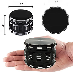 4 Inch herb grinder / 3 layer spice grinder - (9 COLOR OPTIONS) - easily grind your herbs at home with its custom grip design. Black Grinder is Aluminum Allow (Black, 4 Inches)