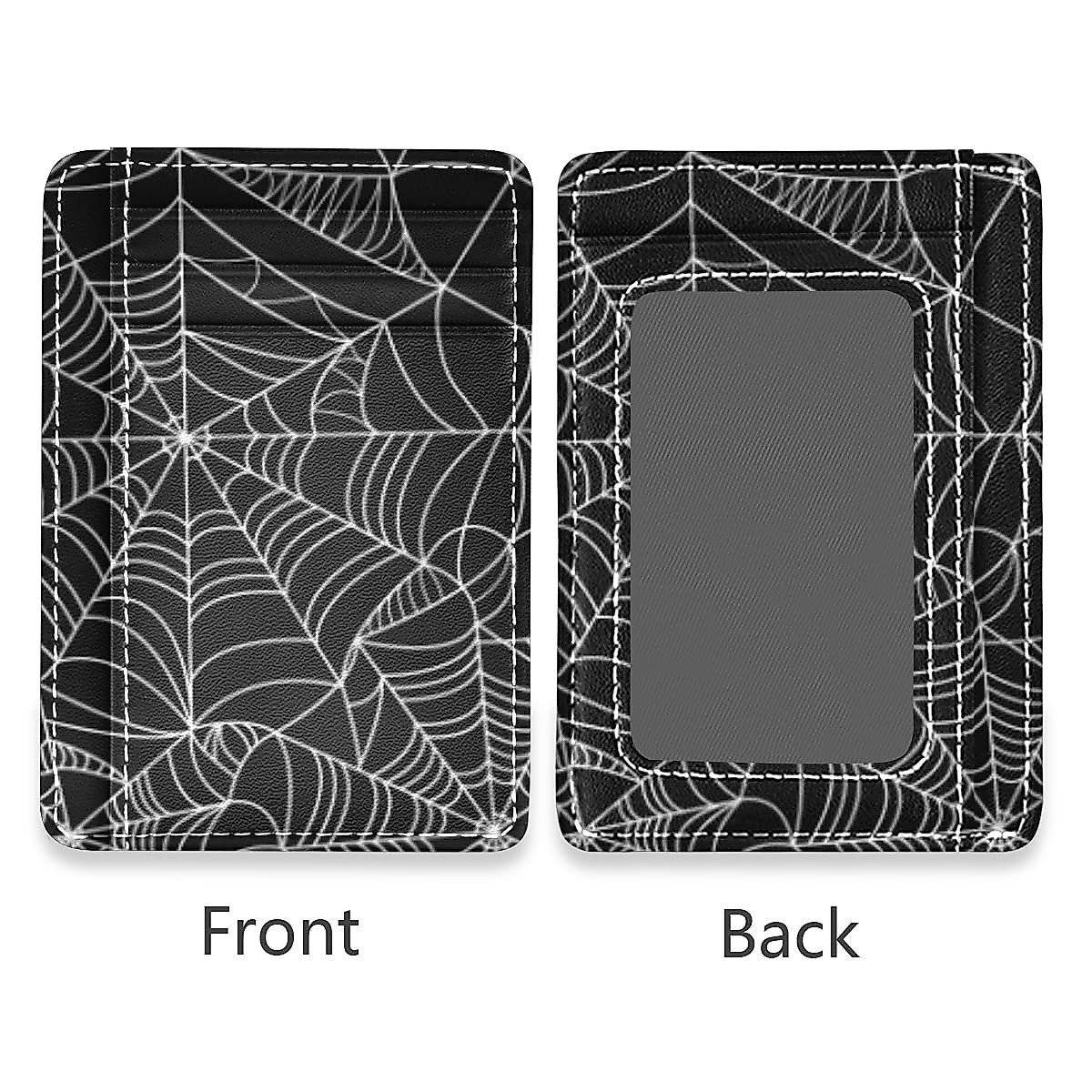 susiyo White Spider Web Slim Minimalist Wallets Rfid Blocking Card Wallets PU Leather Front Pocket Wallets for Men and Women