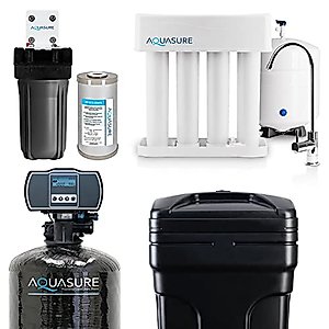 Aquasure 64,000 Grains Whole House Water Filtration Bundle with Digital Metered Control Softener, Pre-Filters, 75 GPD RO Reverse Osmosis System, Eliminates 99% of Contaminants (4-6 bathrooms)