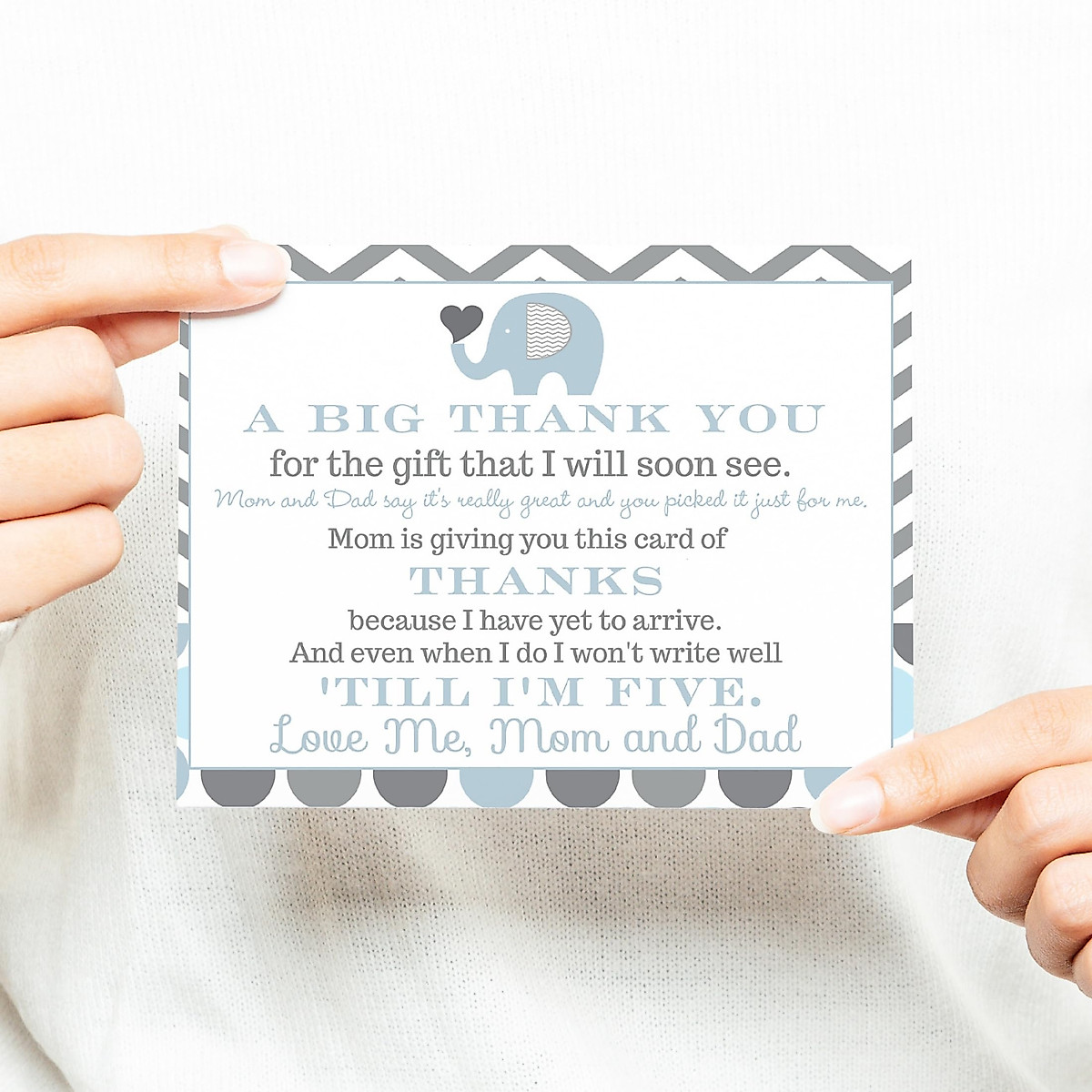 Paper Clever Party Blue Elephant Baby Shower Thank You Cards with Envelopes Blank Notes Prefilled Message Boys Personalize for Registry Gifts Cute Jungle Animal Set 4x6, 15 Pack Printed