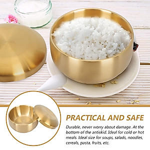 Vaguelly 2pcs Bowl with Lid, 10cm Double Walled Stainless Steel Bowls Korean Rice Bowl Small Soup Bowl, Stackable Metal Serving Bowl for Dips, Snacks, Cereal