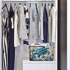 Ocean Turtle Rectangular Storage Bin, Sea Turtle Storage Basket with Handles, Toy Bins, Laundry Hamper, Books Clothes Bag, Gift Baskets for Nursery Home Closet