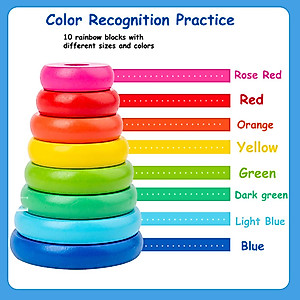 GYBBER&MUMU Wooden Towers of Hanoi (8 Rings) Rainbow Blocks Toy with Storage Box for Kids 3 Years and Up