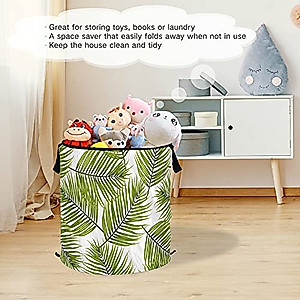 Summer Palm Leaves Pop Up Laundry Hamper with Lid Foldable Storage Basket Collapsible Laundry Bag for Camping Hotel Dormitory