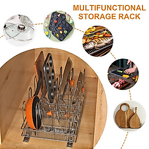 VyGrow Pots and Pans Organizer, Pull Out Pot and Pan Organizer for Cabinet Kitchen Pantry with 10 Adjustable Dividers, Heavy Duty Pan Organizer Rack 11Wx17.5Dx8.34H inch