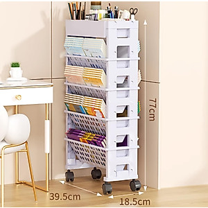 5 Tier Book Rack Storage Bookshelf, Movable Unique Bookcase, Large Capacity Utility Organizer White Bookshelves for Children Students Study in Bedroom Living Room Home School,White