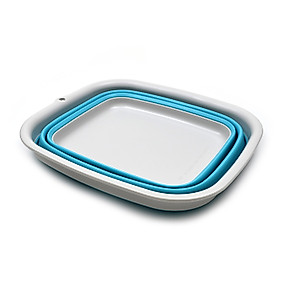 SAMMART Set of 3 Collapsible Tub - 9.45L (2.49 Gallon) - Foldable Dish Tub - Portable Washing Basin - Space Saving Plastic Washtub (3, Bright Blue)