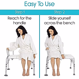 Vive Bariatric Shower Chair - Tub Transfer Bench with Height Adjustable Legs (400 Pound Capacity) - Reversible & Sliding Bath Seat with Backrest, Armrest, Wide Seat - For Seniors, Elderly