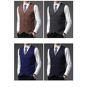 TEMKIN Men's Plaid Collarless Vest Single Breasted Casual Cardigan Vest Menswear (Color : Styles-6, Size : XXL)