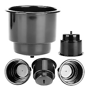 Amarine Made (Set of 4) Black Recessed Drop in Plastic Cup Drink Can Holder with Drain for Boat Car Marine Rv - Black