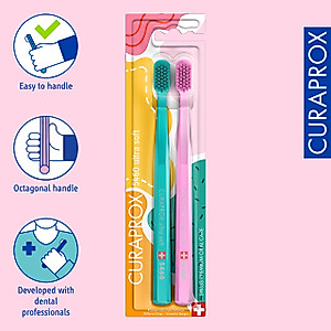 Curaprox CS 5460 Ultra-Soft Blue and Pink Battery Powered Toothbrush for Adults, Different Days Special Edition, Pack of 2