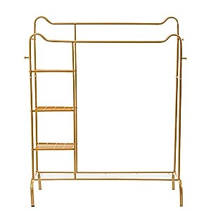 Cute Cat Ear Shaped Gold Garment Rack Clothes Rack 4 Tier Storage Shelves Heavy Duty Clothing Rack Portable Wardrobe Closet Organizer Standing Clothes Rack