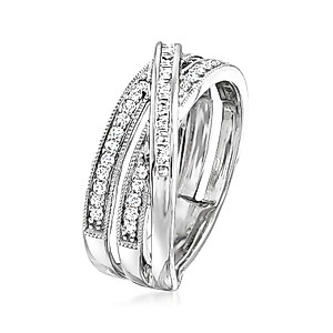 Ross-Simons 0.33 ct. t.w. Round and Baguette Diamond Crisscross Ring in Sterling Silver. Size 10