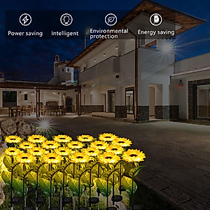 GRUTTI 2-Pack 20 LED Outdoor Solar Sunflower Lights, IP65 Waterproof Decorative Lights Solar Powered Garden Lights for Garden Patio Porc Backyard Pathway