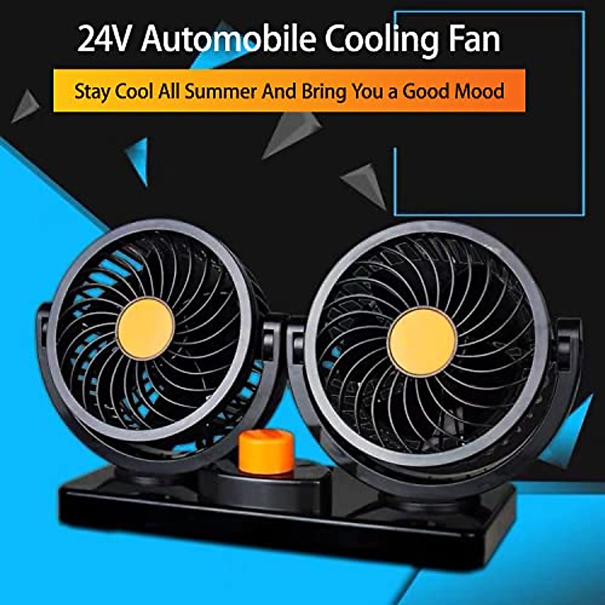 KINOWJI Car Cooling Air Fan,12V/24V Electric Dual Head Cooling Air Circulator 360 Degree Rotatable Auto Fan for Sedan SUV/RV/Boat/Truck /Auto Vehicles (24V)