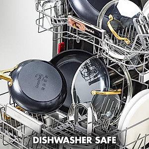 GreenPan Deco Hard Anodized Healthy Ceramic Nonstick 12” Saute Pan with Lid, Gold-Tone Stainless Steel Handle, Durable, Scratch Resistant, Dishwasher & Oven Safe, PFAS-Free, Black