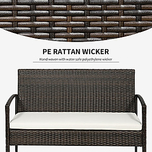 Outsunny Patio Furniture Set, 4 Piece Indoor Outdoor PE Wicker Conversation Set with Chairs, Loveseat Sofa, Cushions, Glass Table for Backyard, Sunroom, Pool, Garden, Brown