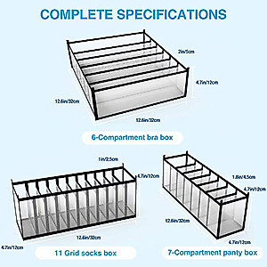 3Pcs Wardrobe Clothes Drawer Organizer Compartment Storage Box Washable Closet Drawer Organizers Grids Foldable Visible Closet Organizer Mesh Separation Box for Jeans, T-Shirt, Leggings, Skirts, etc