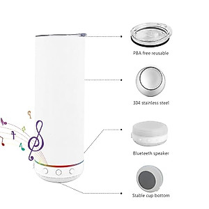 HIZEE 20 oz 1 pack Sublimation Tumbler Blank Bluetooth Music Speaker with Straw and Lid,Skinny Straight Stainless Steel Sublimation Cup Detachable Speaker Suitable for Travel Gifts