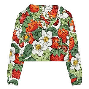 Modysero Cute Pattern Comfortable Long Sleeve Fall Winter Sweatshirt for Teens Cute Strawberry Floral Short Hoodie for Little Big Girls School Party Holiday Casual Size 7-8