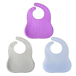 Aricsen 3 Pack Silicone Baby Bibs for Babies & Toddlers (6-72 Months), Adjustable Fit Waterproof Feeding Bibs, Easy Wipe Clean, Soft, Unisex, with Pouch, Non Messy Babies Boys Girls (3 Colors)