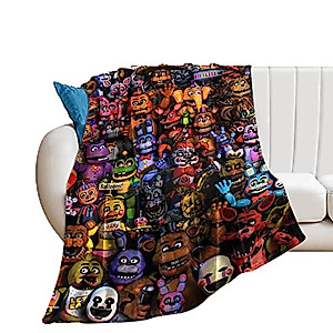 Anime Throw Blanket Cartoon FNAF Bear Printing Ultra-Soft Flannel Blankets Christmas Decor Sofa Nap Quilt for Living Room Couch Bed 60"x50"