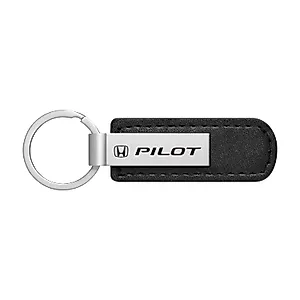 iPick Image for Honda Pilot Silver Metal Plate Black PU Leather Strap Key Chain Keychain, Official Licensed