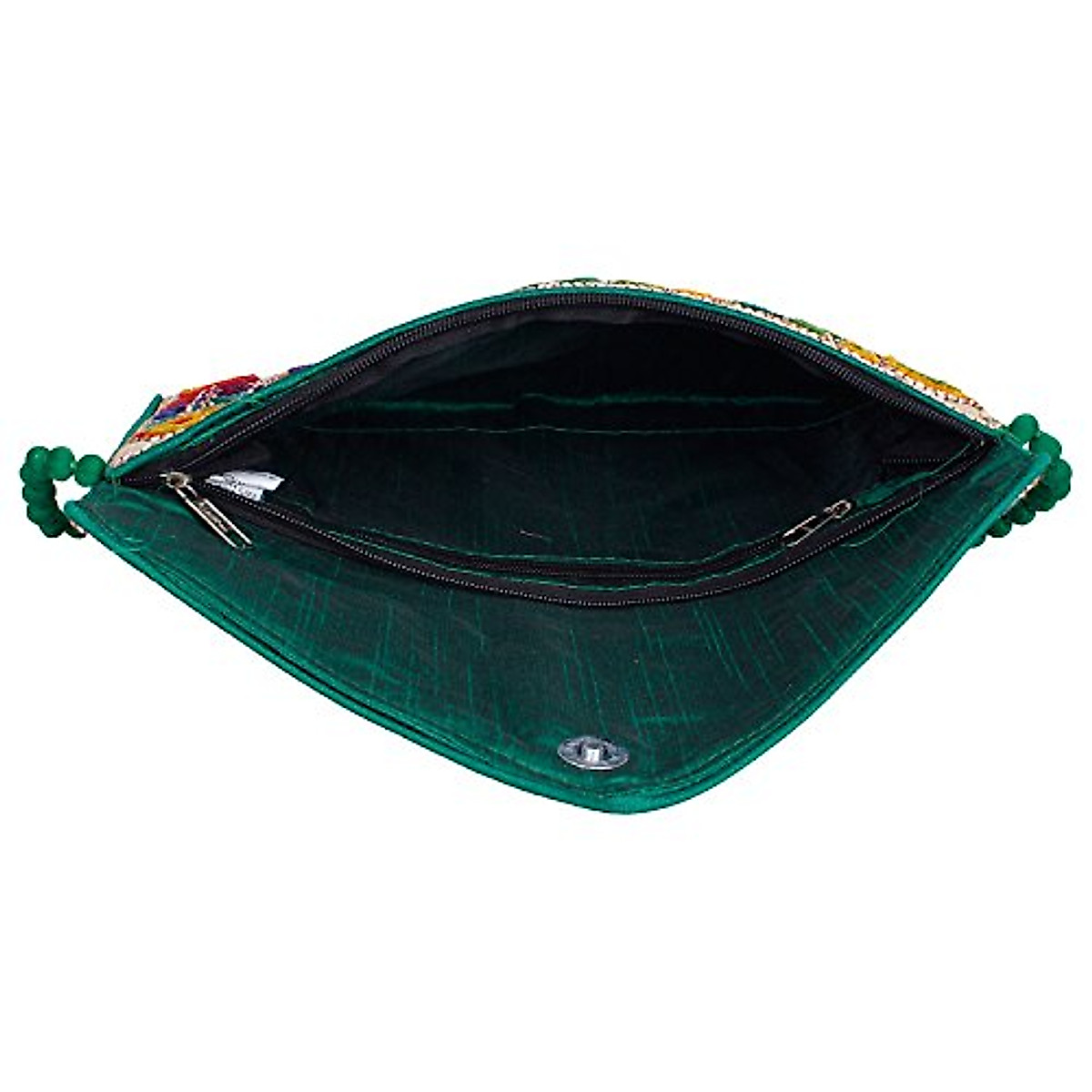 Rajasthani Jaipuri Art Sling Bag Foldover Clutch Purse (Green With Golden Front)- Quality Checked