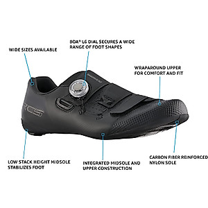 SHIMANO SH-RC502 Lightweight Men's Road Cycling Shoe Packed with Pro Features, Black, 6.5-7