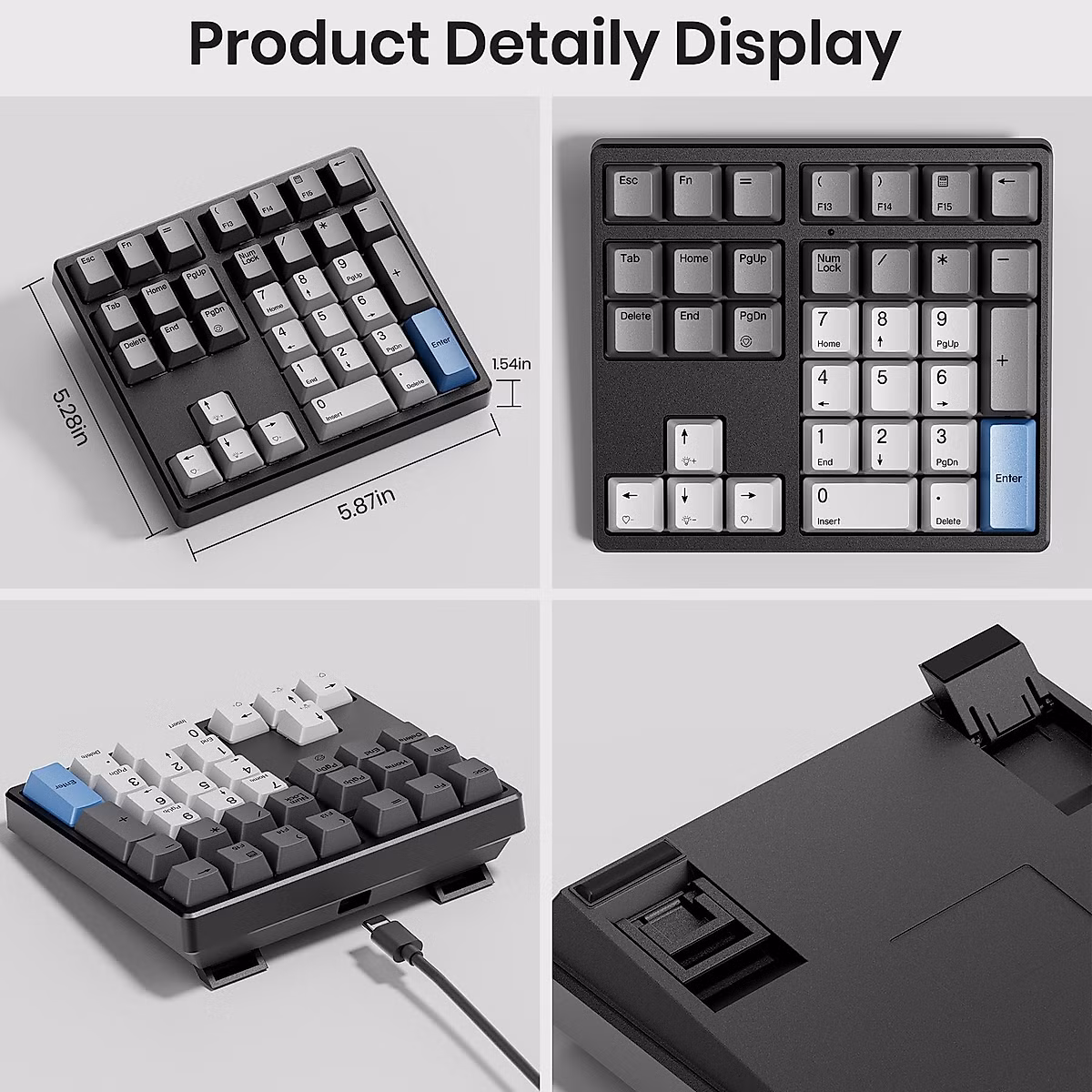 Kisnt Mechanical Number Pad, 34 Key Wired Hot Swappable Keypad, Gateron Switches White Backlit Numpad,USB Numeric Keypad with PBT Keycaps for Laptop, Mac, PC Desktop(Red Switch)