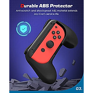 MoKo Grip for Nintendo Switch OLED Model Joycon & Switch Joy-Con, [2-Pack] Ergonomic Hand Grip Controller Handle Kit Compatible with Nintendo Switch/Switch OLED 2021 Joy Cons Controllers, Black