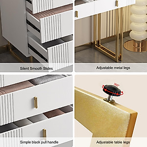 Messenya White Vanity Makeup Mirror Desk with 3-Color Touch Screen Illuminated Lights, Girls vanities Set Table with 6 Drawers and Mirror, Tocador de Maquillaje para Mujer, Dressing Table (S-102)