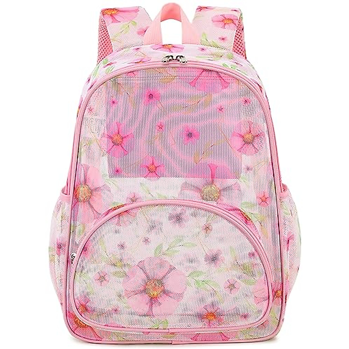 LOIDOU Mesh Backpack for Toddler Girls Semi-Transparent Mesh Bookbag 15 Inch Preschool Kindergarten Backpacks See Through Sturdy School Bags for Travel Beach Hiking Swim