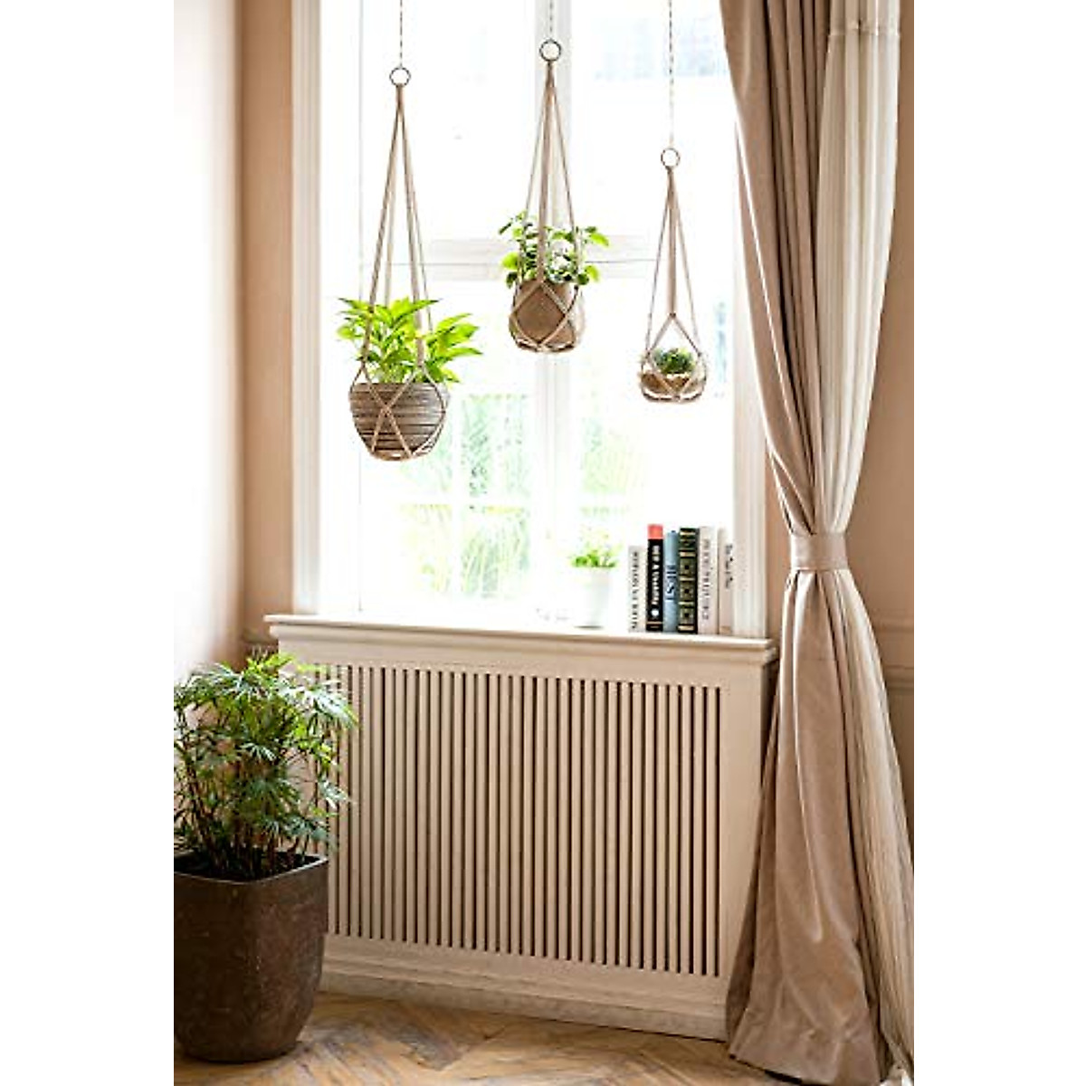 Dahey Macrame Plant Hanger Set of 3 with Hooks Indoor Hanging Planter Basket 35"/29"/23" Handmade Woven Cotton Rope Flower Pot Crochet Plant Holder Stand for Boho Home Decor No Tassels,Beige